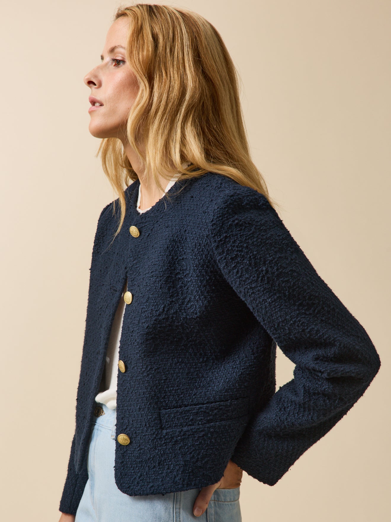 Women's plain tweed jacket with no collar - Cyrillus COM