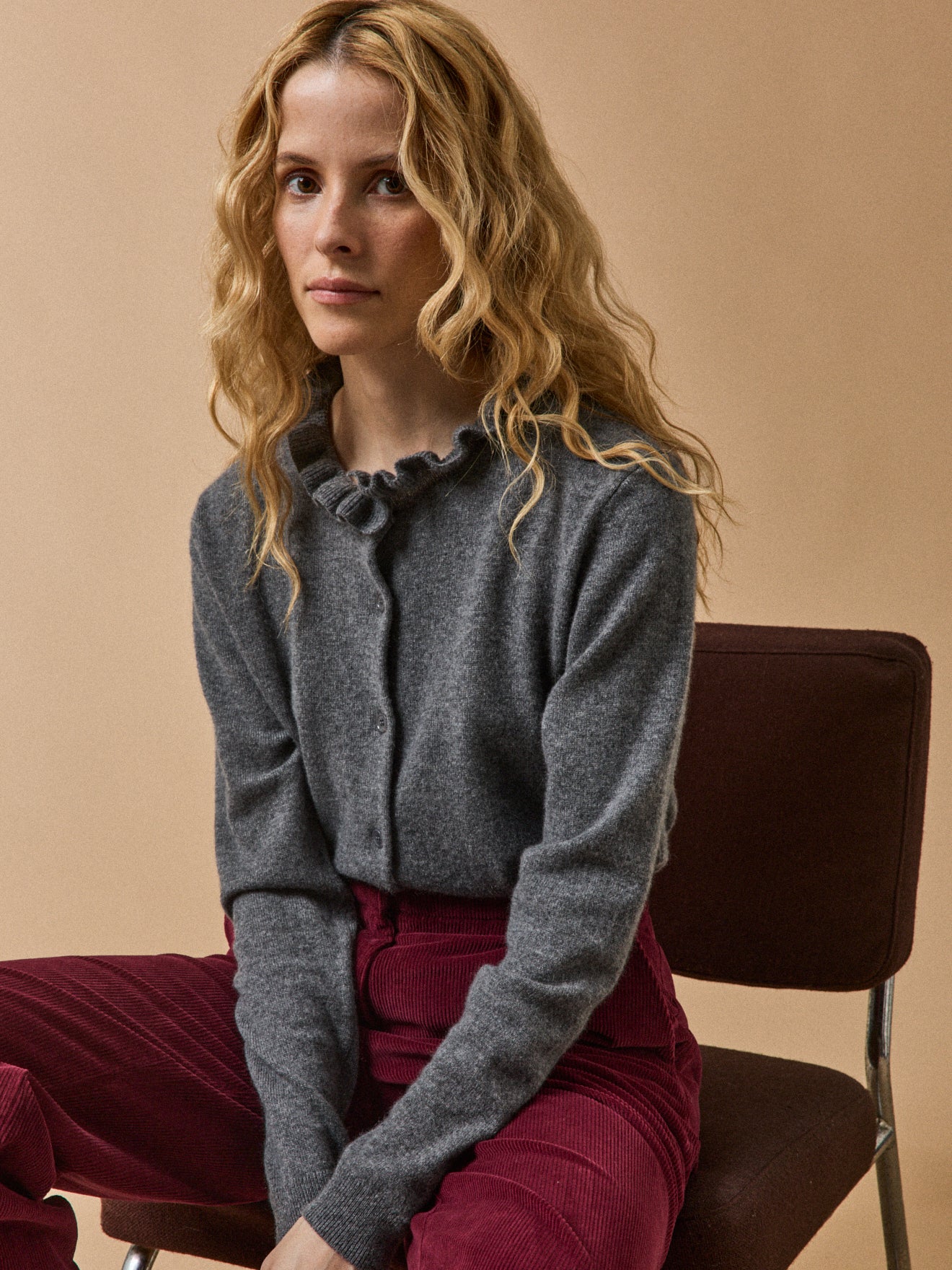 Women's cardigan with ruffled neckline - The Cashmere Collection ...