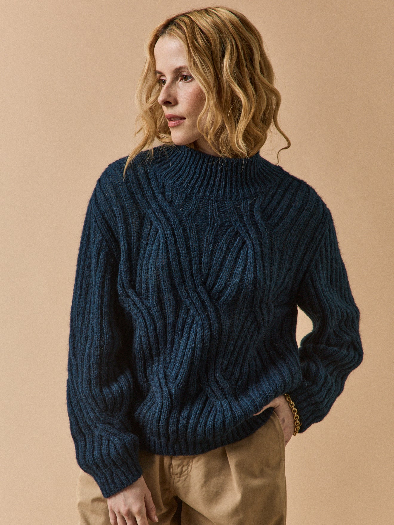 Women's cable knit sweater with high neckline - Cyrillus COM