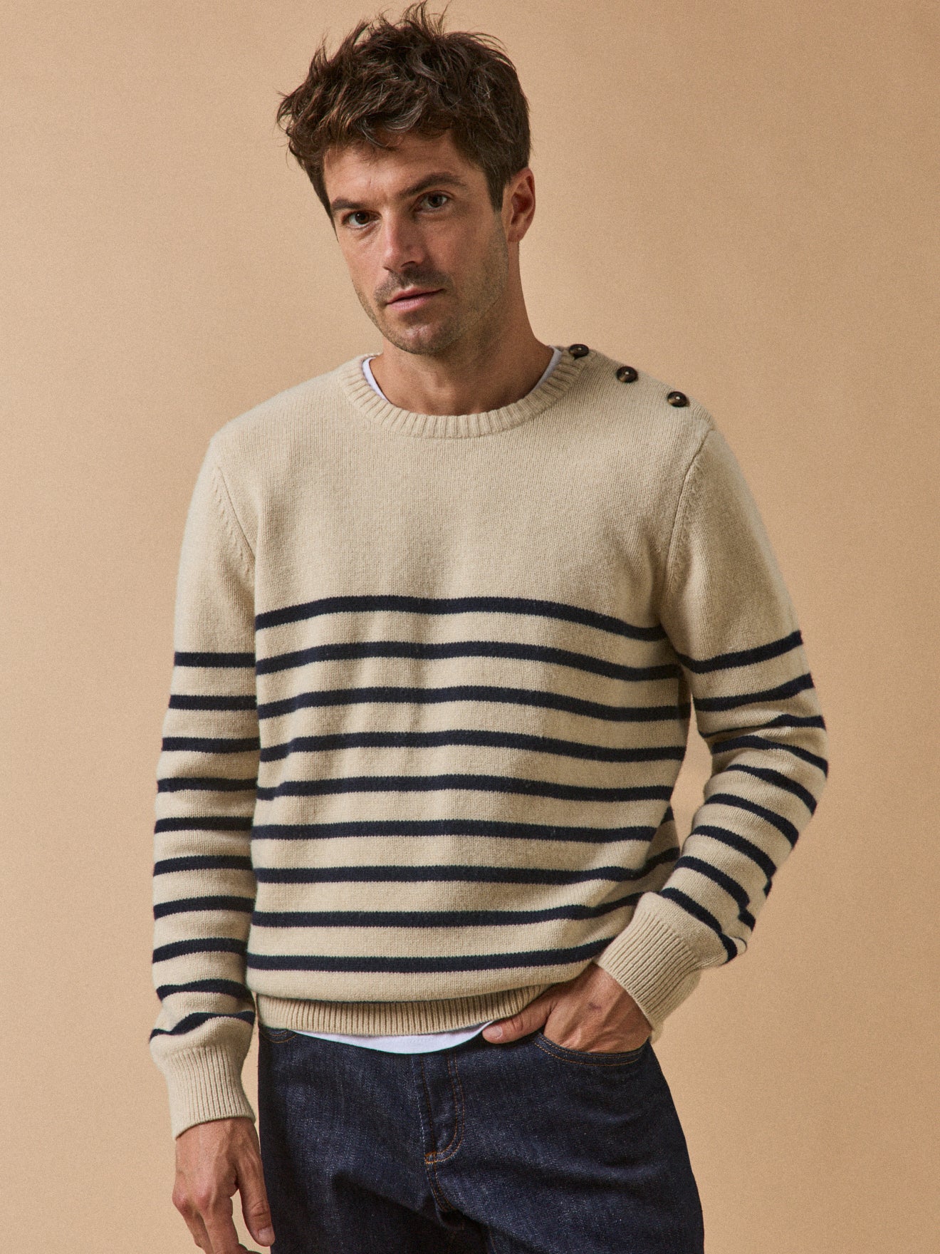 Men's wool blend sailor-stripe sweater - Cyrillus COM