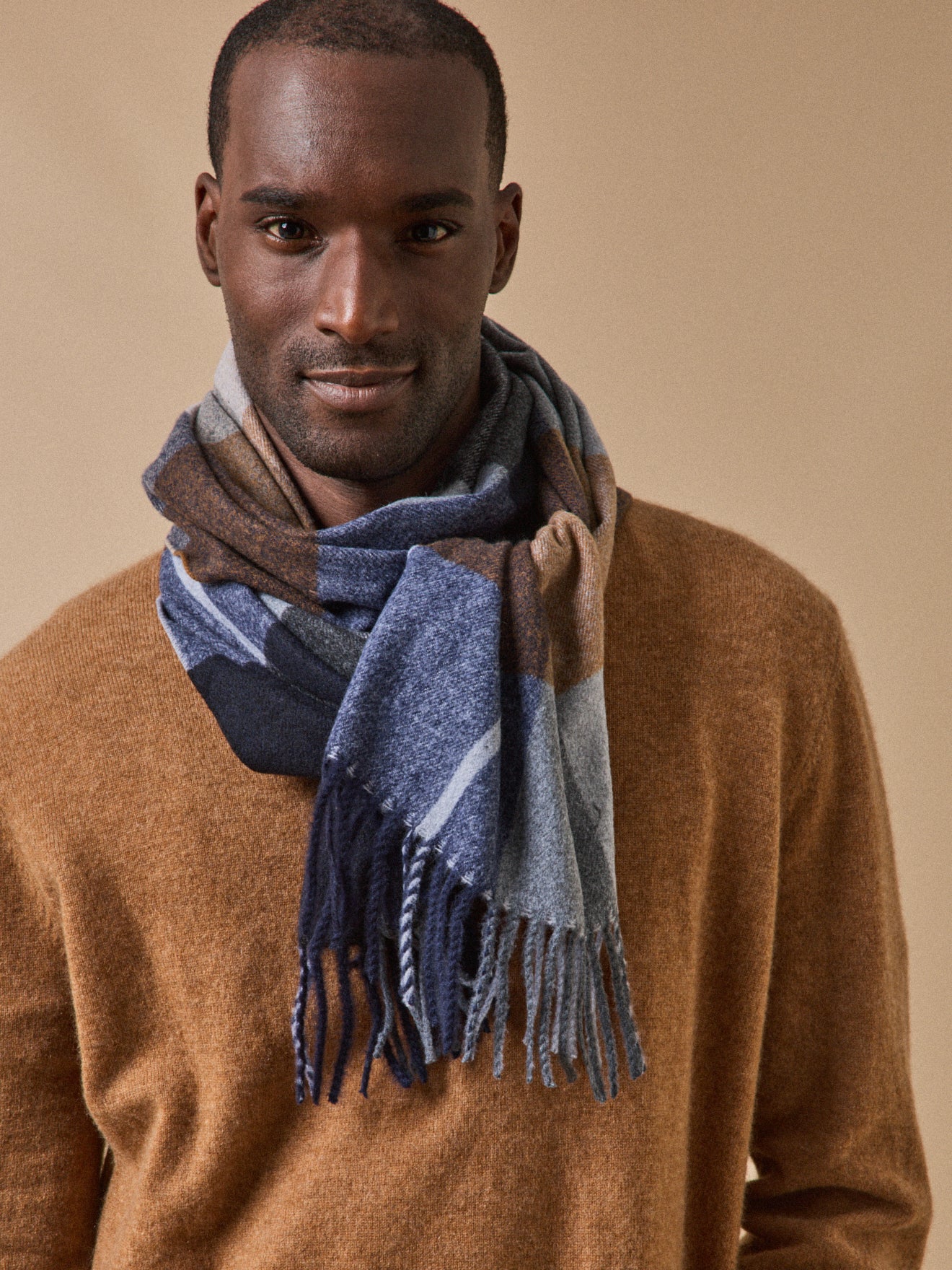 Men's large check fringed scarf - Cyrillus COM